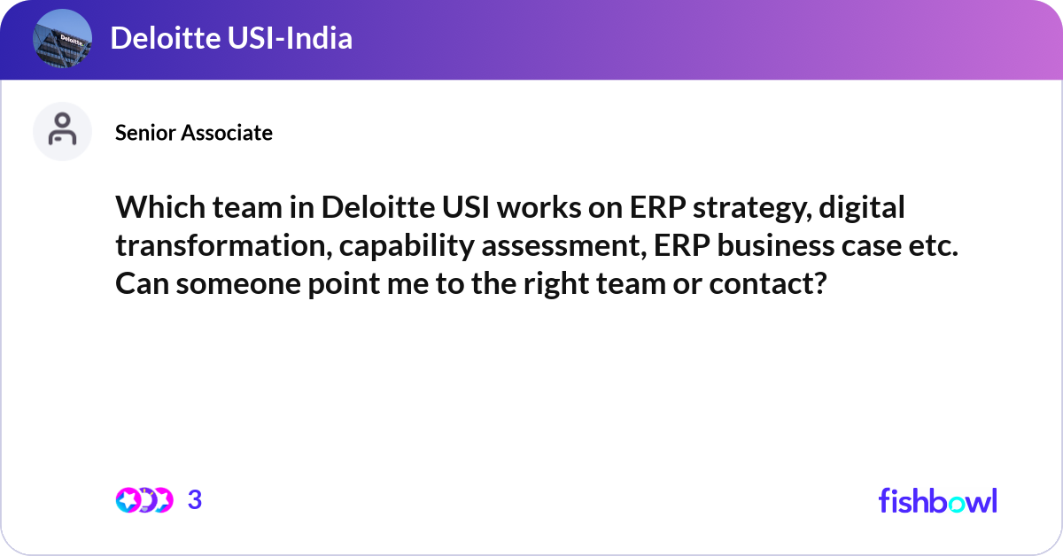 Which team in Deloitte USI works on ERP strategy, ... | Fishbowl