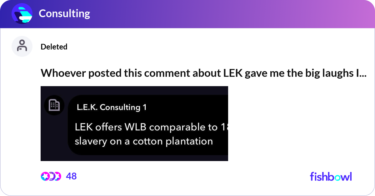 Whoever posted this comment about LEK gave me the ... | Fishbowl