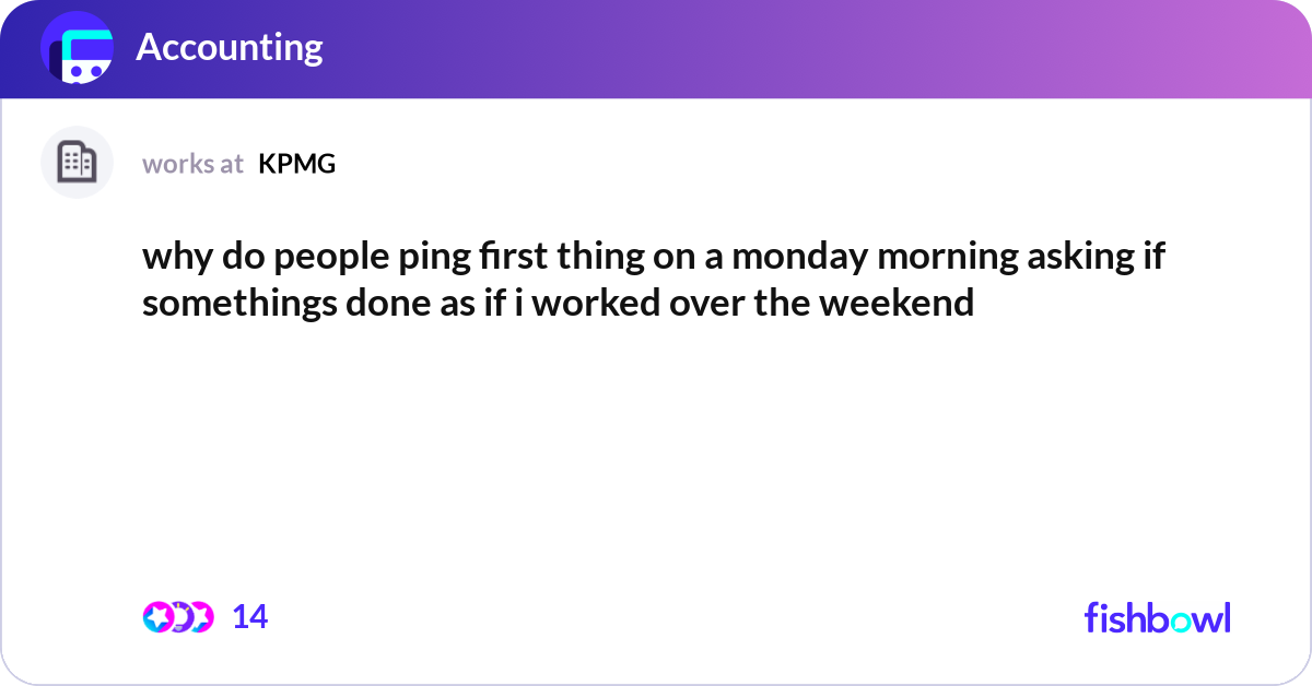 why do people ping first thing on a monday morning... | Fishbowl