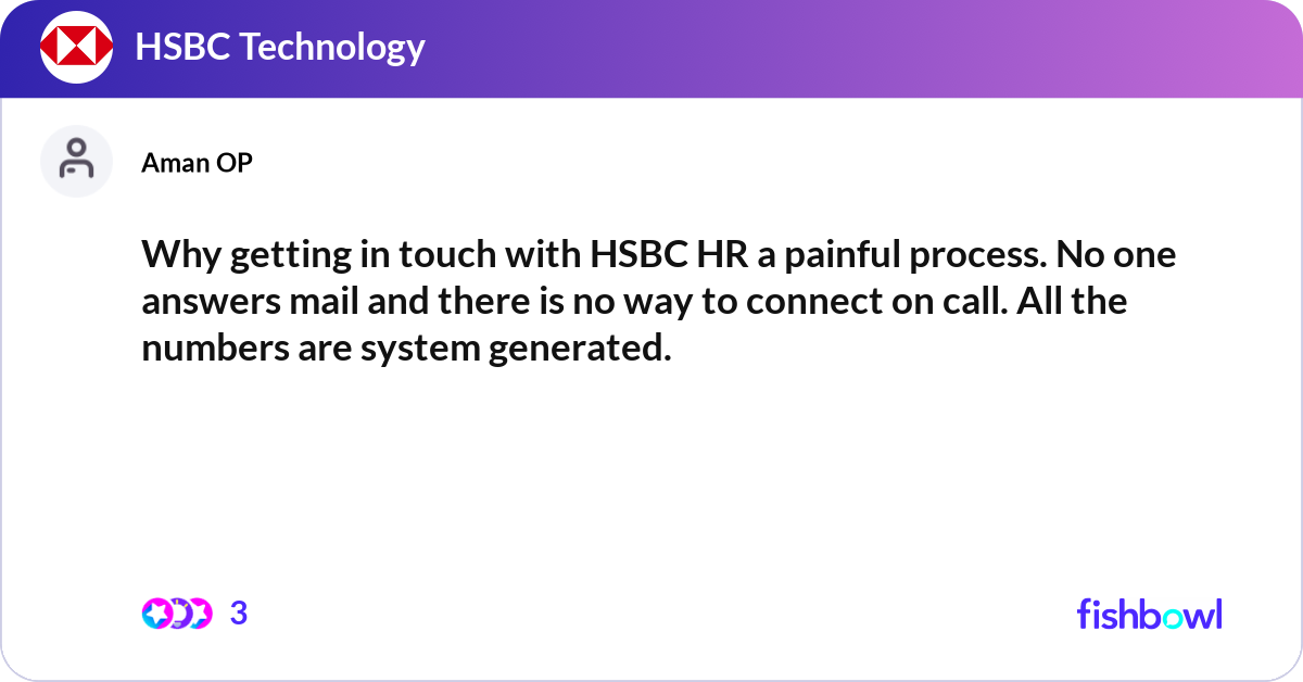 Why getting in touch with HSBC HR a painful proces... | Fishbowl