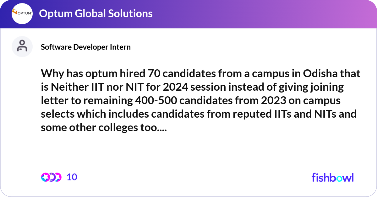 Why has optum hired 70 candidates from a campus in... | Fishbowl