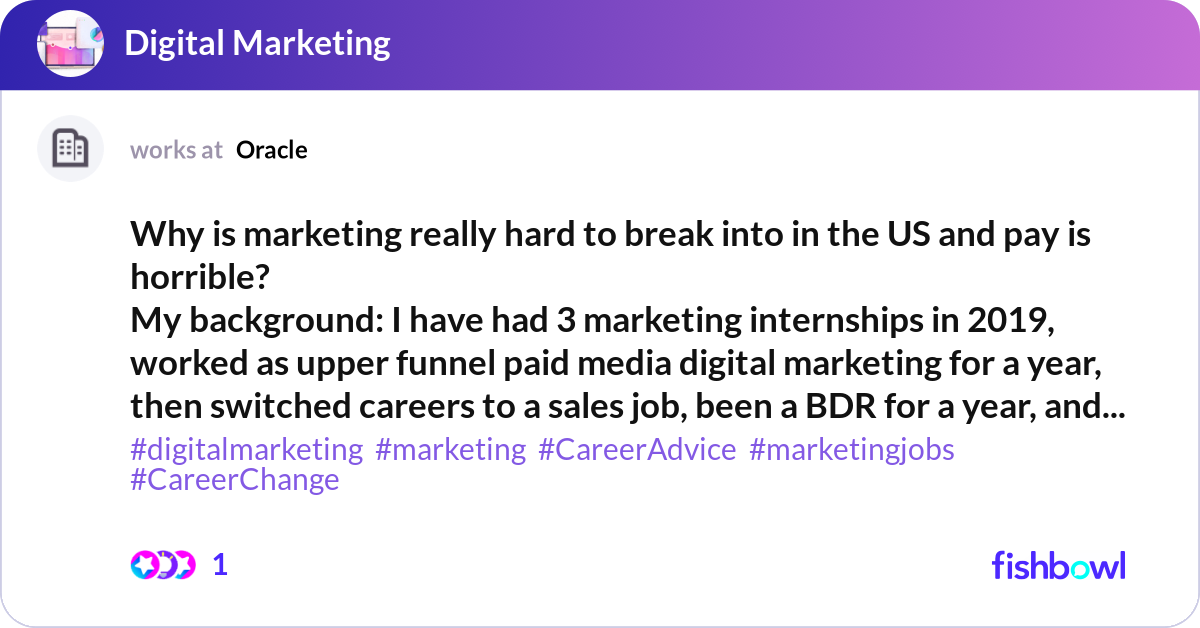 Why is marketing really hard to break into in the ... | Fishbowl