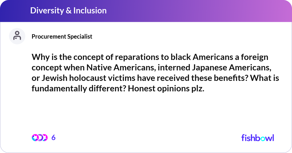 Why is the concept of reparations to black America... | Fishbowl