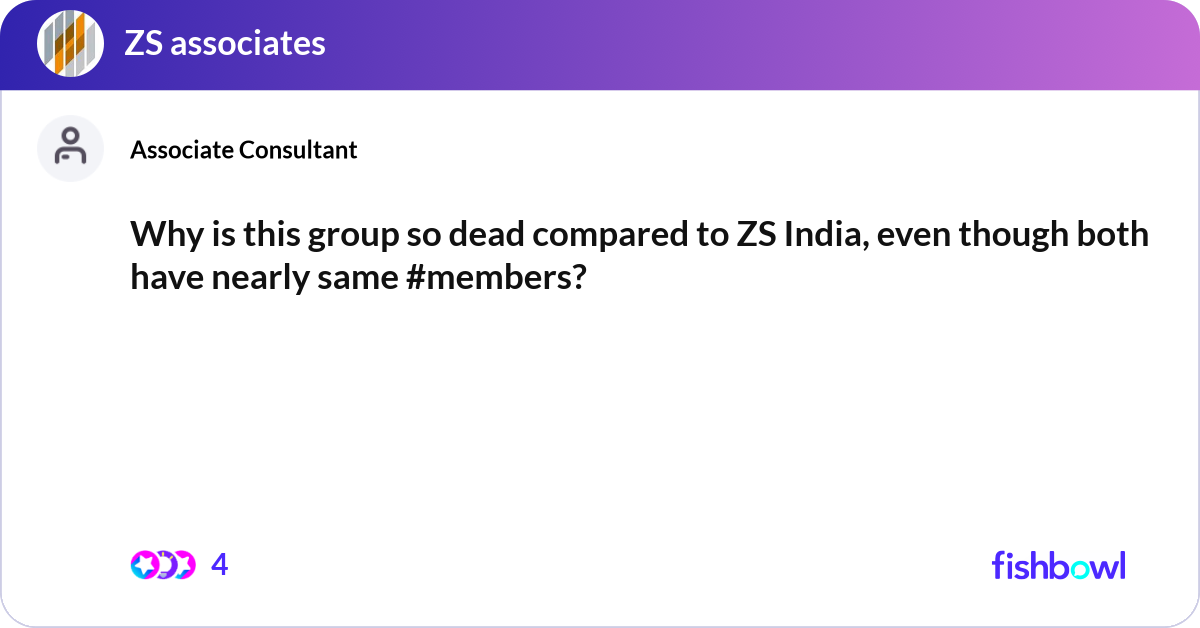 Why is this group so dead compared to ZS India, ev... | Fishbowl