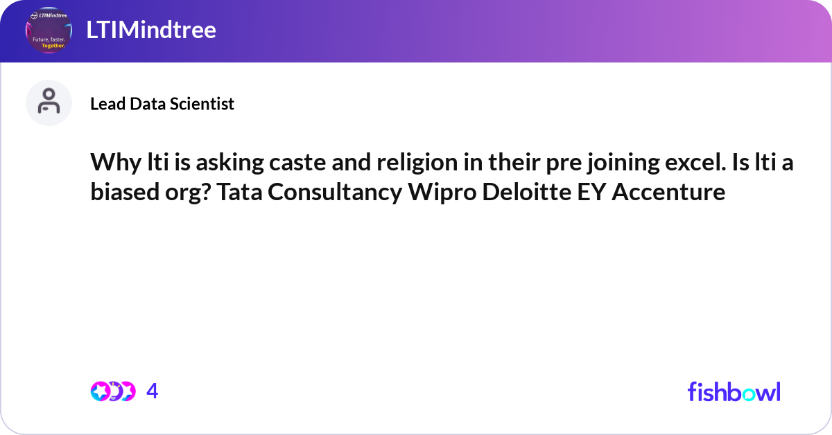 Why lti is asking caste and religion in their pre ... | Fishbowl