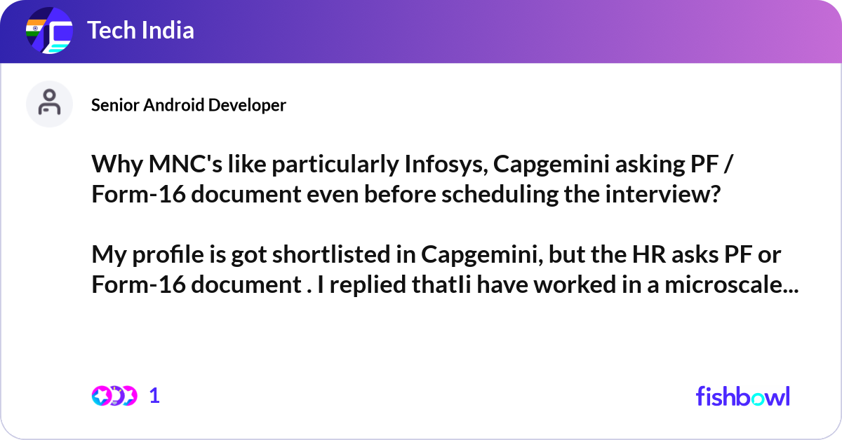 Why MNC's like particularly Infosys, Capgemini ask... | Fishbowl