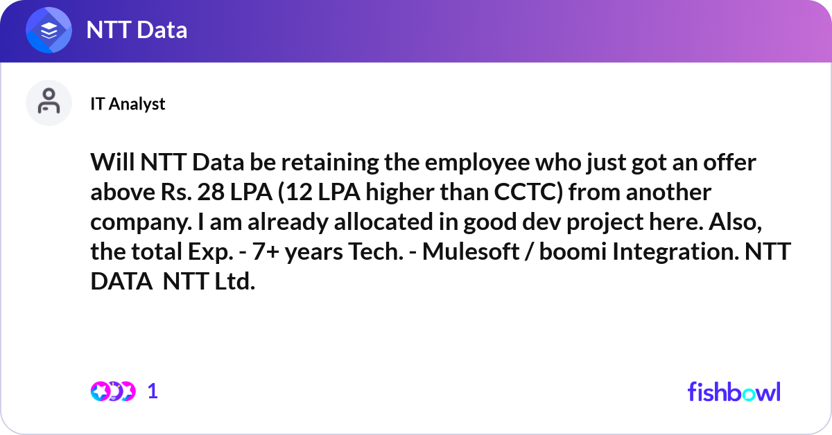 Will NTT Data be retaining the employee who just g... | Fishbowl