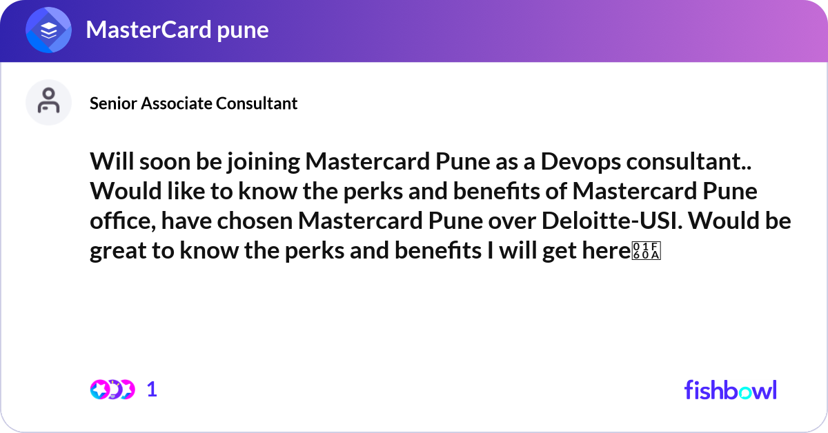 Will soon be joining Mastercard Pune as a Devops c... | Fishbowl