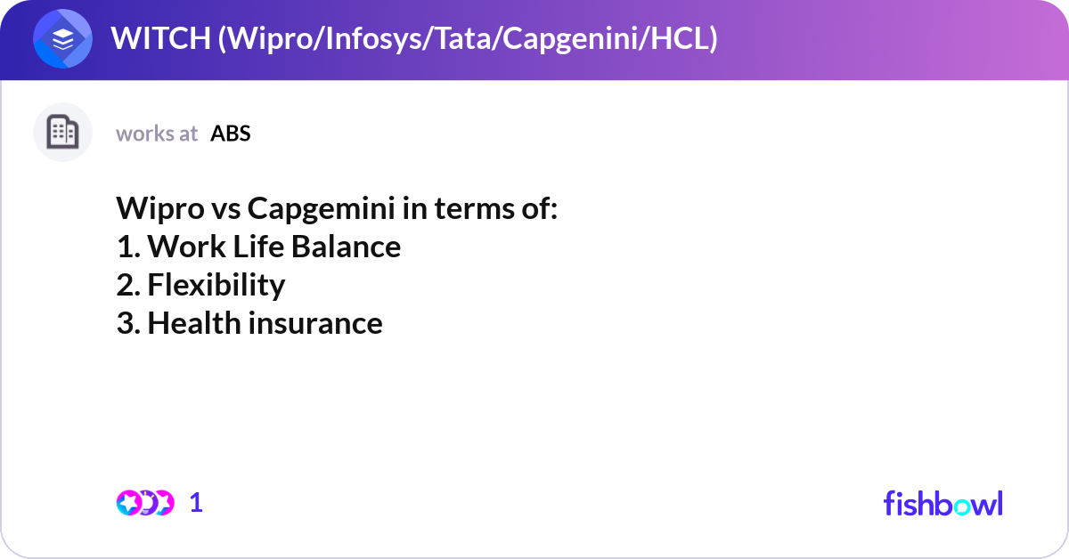 Wipro vs Capgemini in terms of: 1. Work Life Balan... | Fishbowl