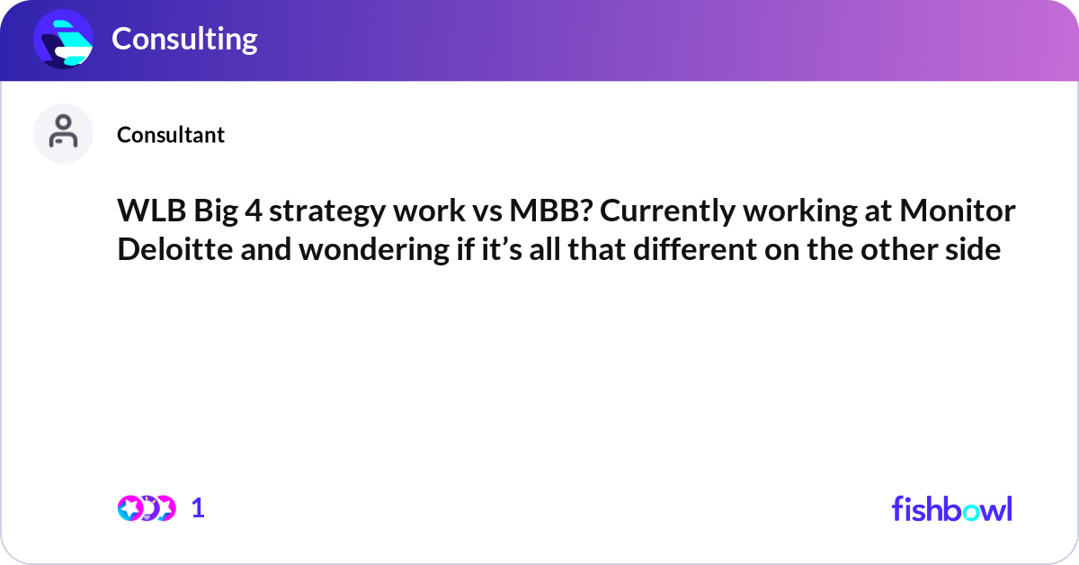WLB Big 4 strategy work vs MBB? Currently working ... | Fishbowl