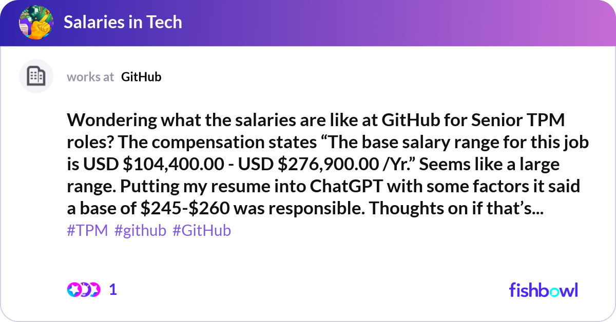 Wondering what the salaries are like at GitHub for... | Fishbowl