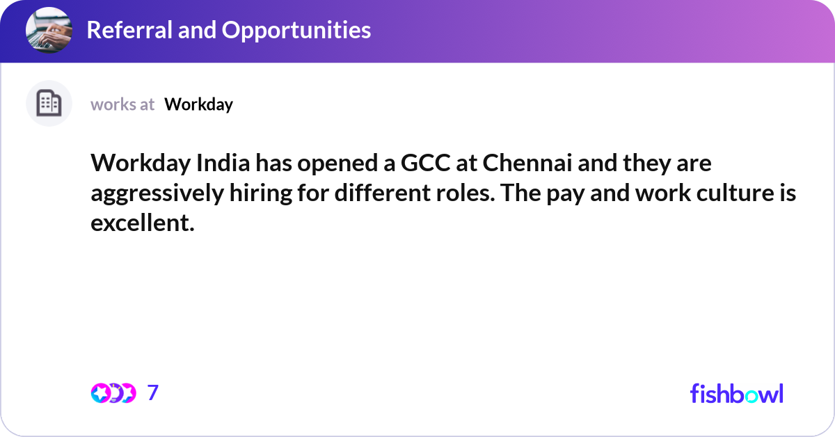 Workday India has opened a GCC at Chennai and they... | Fishbowl