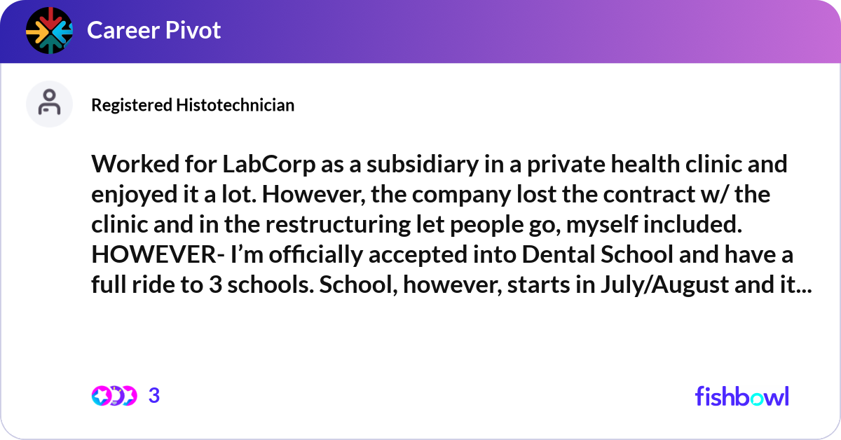 Worked for LabCorp as a subsidiary in a private he... | Fishbowl