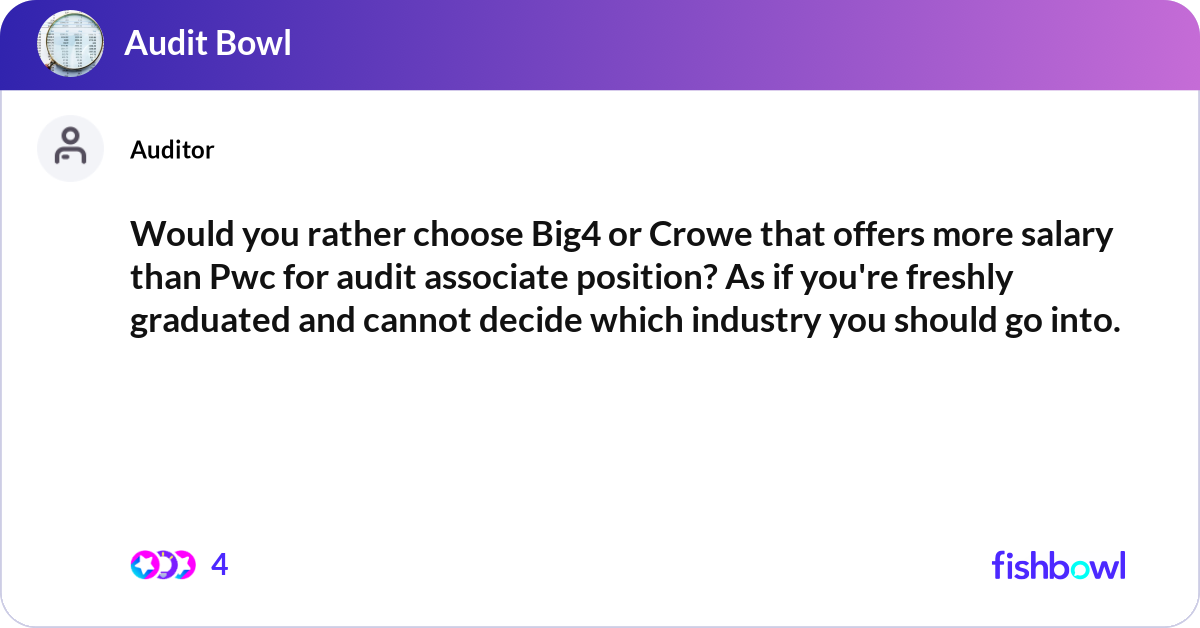 Would you rather choose Big4 or Crowe that offers ... | Fishbowl