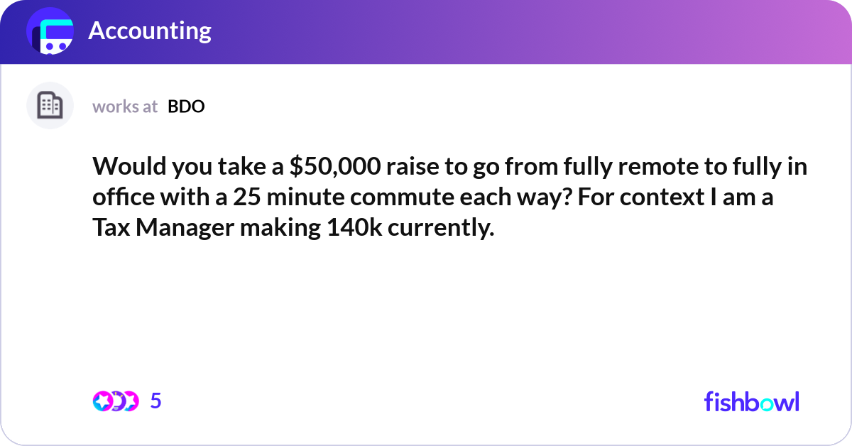 Would you take a $50,000 raise to go from fully re... | Fishbowl