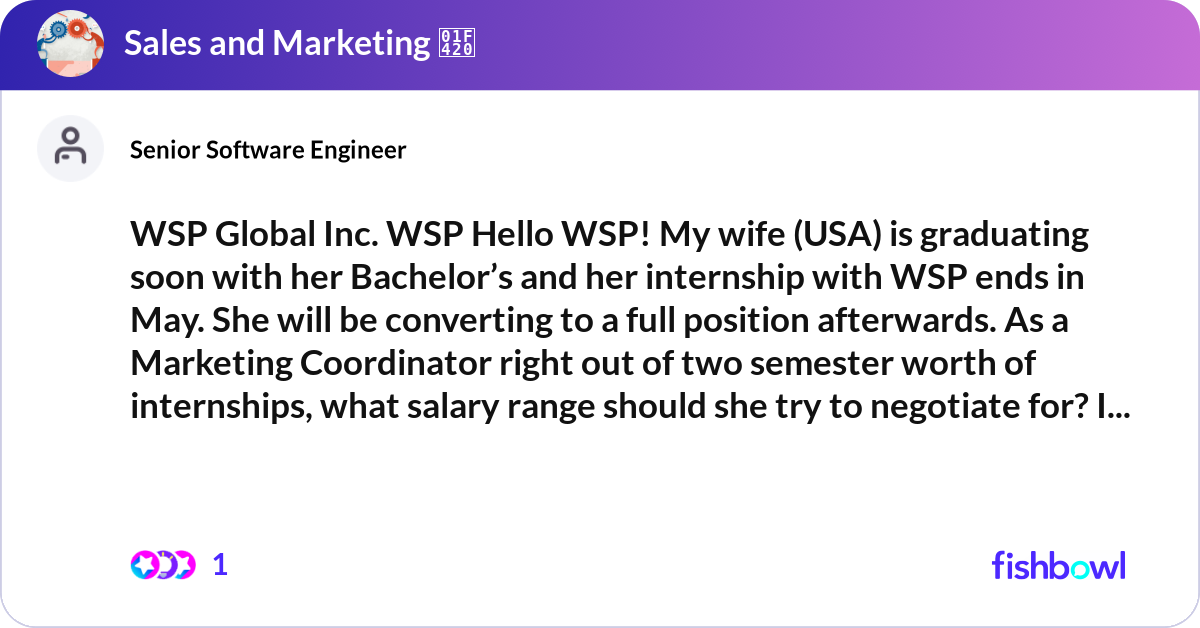 WSP Global Inc. WSP Hello WSP! My wife (USA) is gr... | Fishbowl