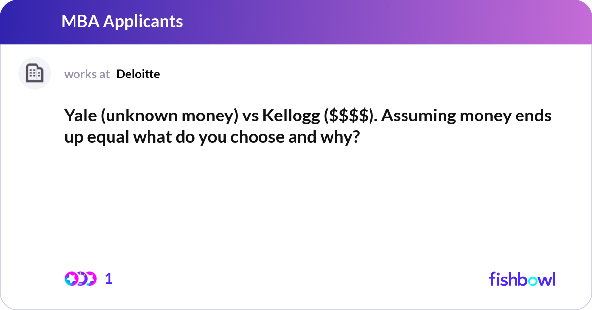 Yale (unknown money) vs Kellogg ($$$$). Assuming m... | Fishbowl