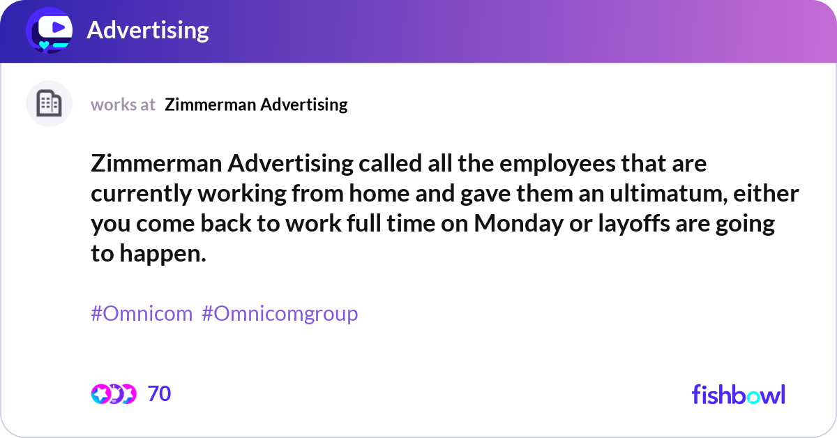 Zimmerman Advertising called all the employees tha... | Fishbowl