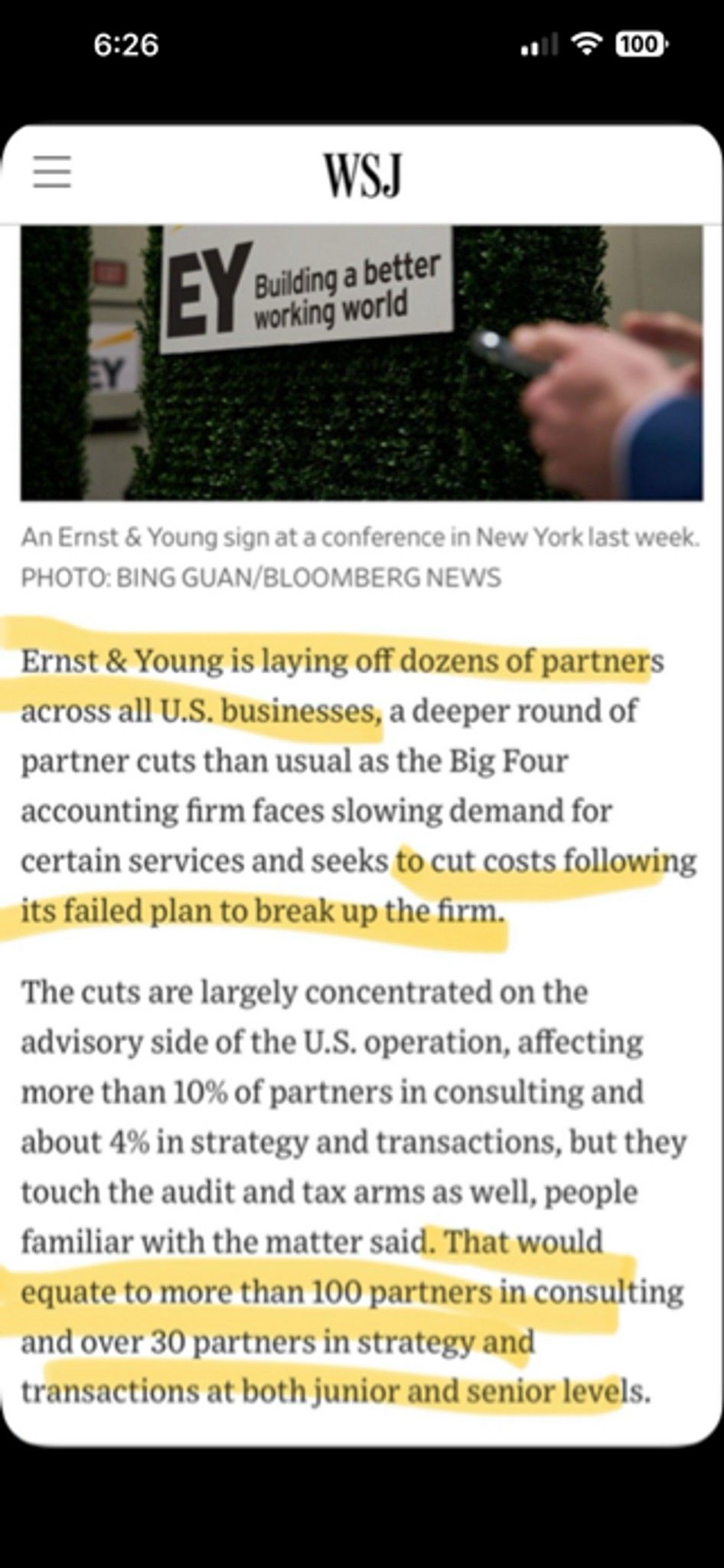 EY layoff news in the Journal this morning. Primar... | Fishbowl
