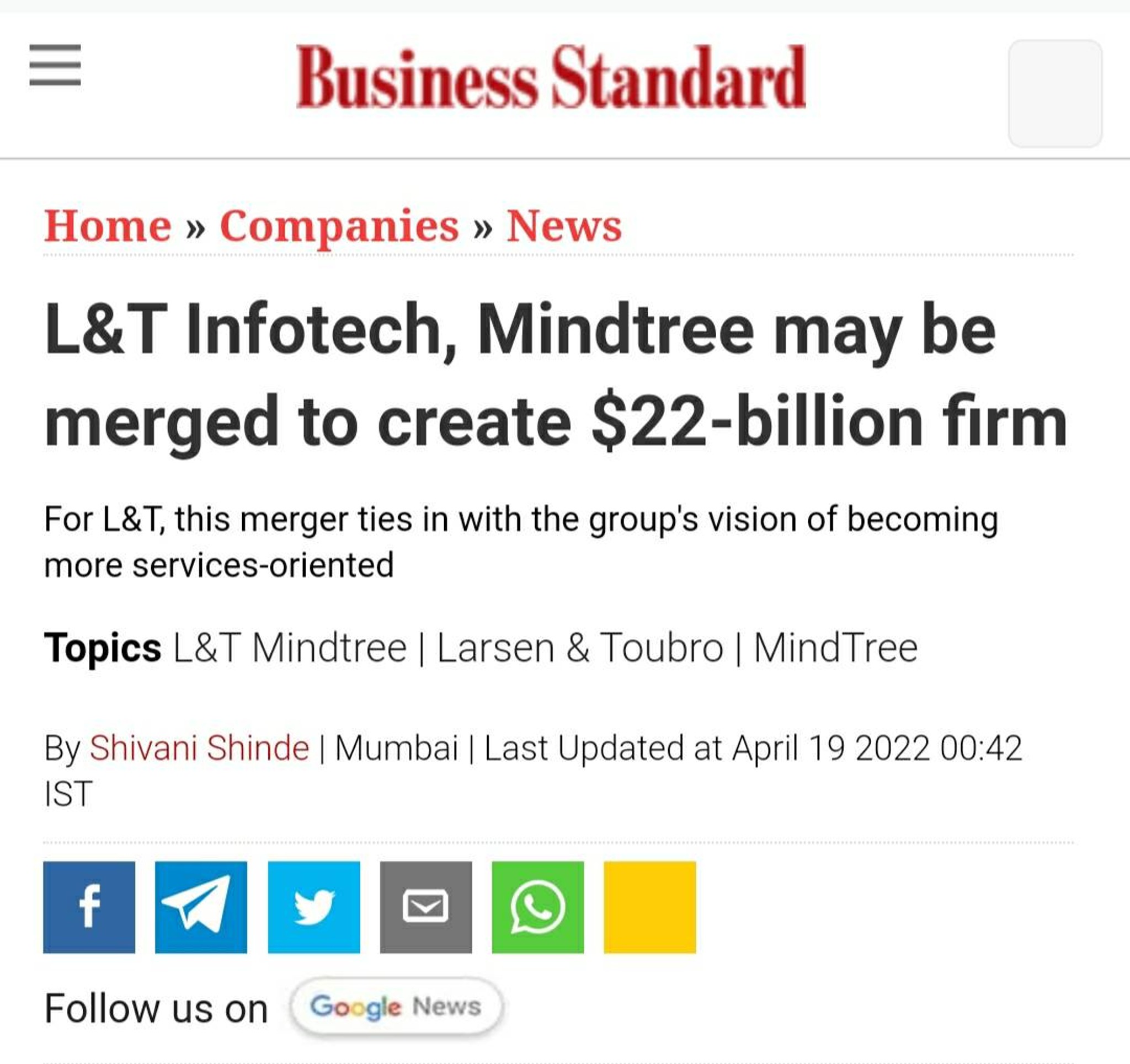 LTI & Mindtree Merger 2022...Larsen & Toubro Infot... | Fishbowl