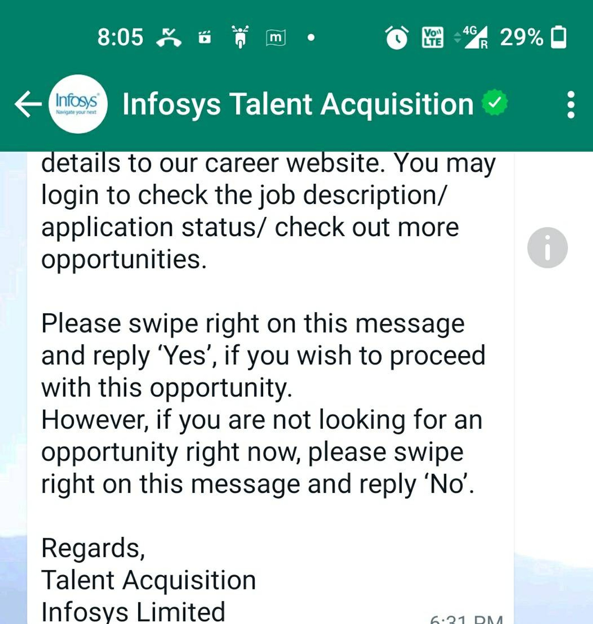 Hi Folks! I got a whatsapp message from infosys t... | Fishbowl
