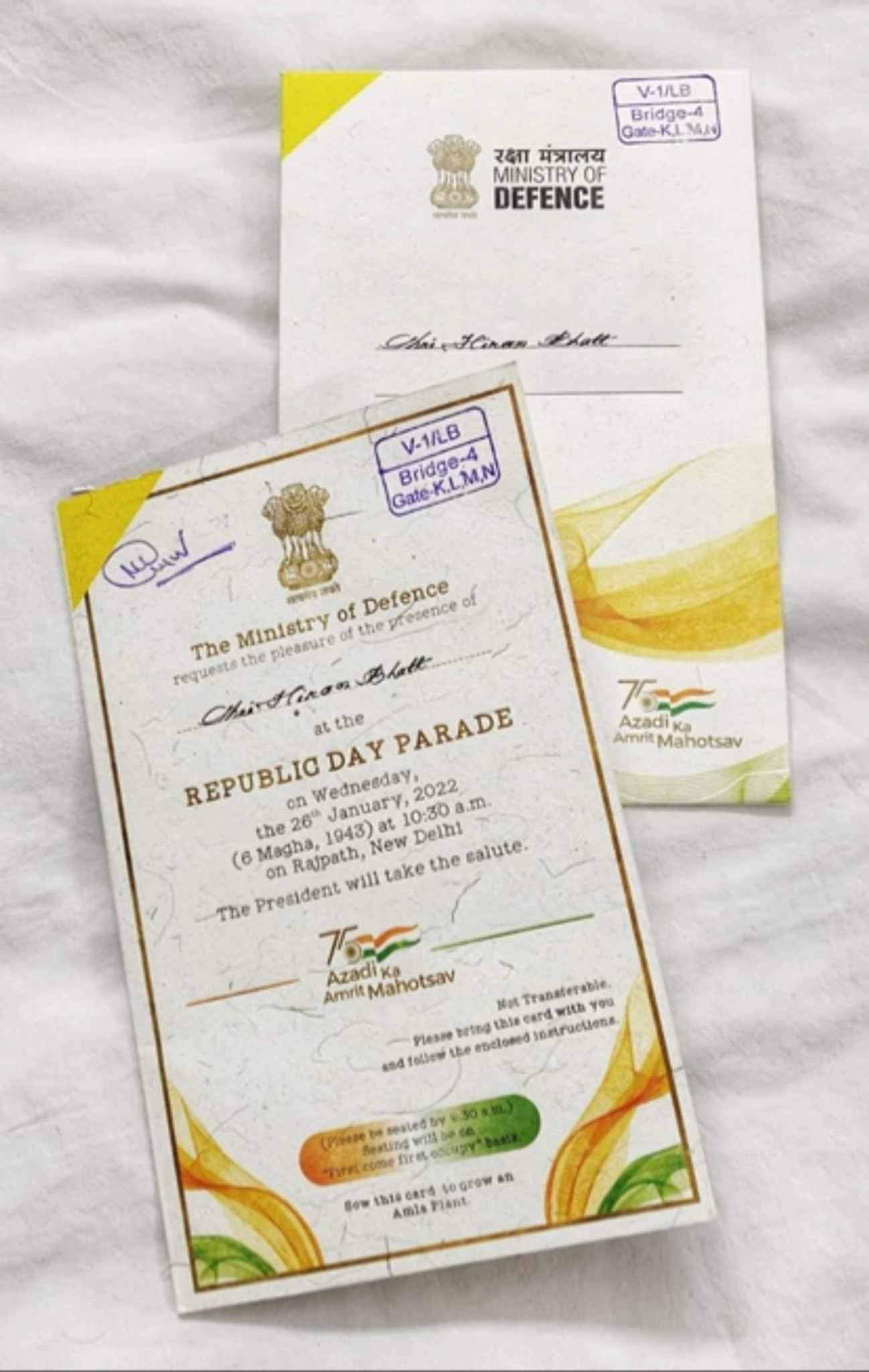 This picture is of the invitation card issued for the Republic day ...