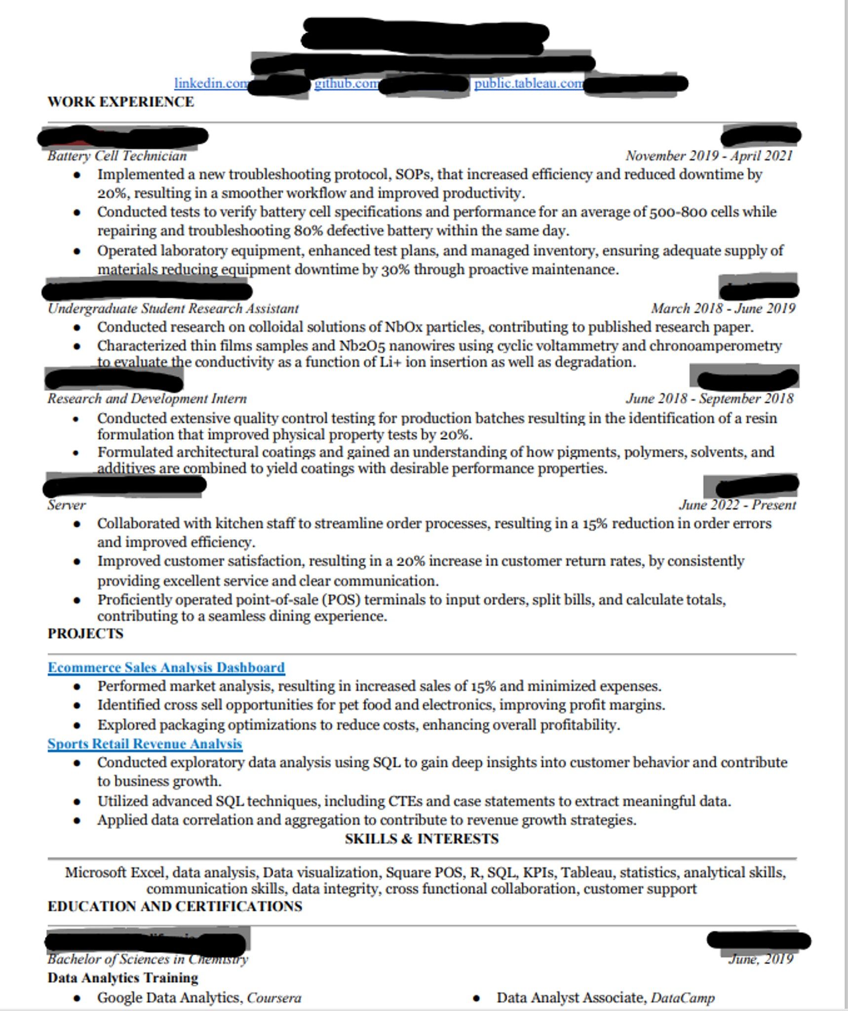 Hi everyone, I would appreciate it if you looked over my resume and ...