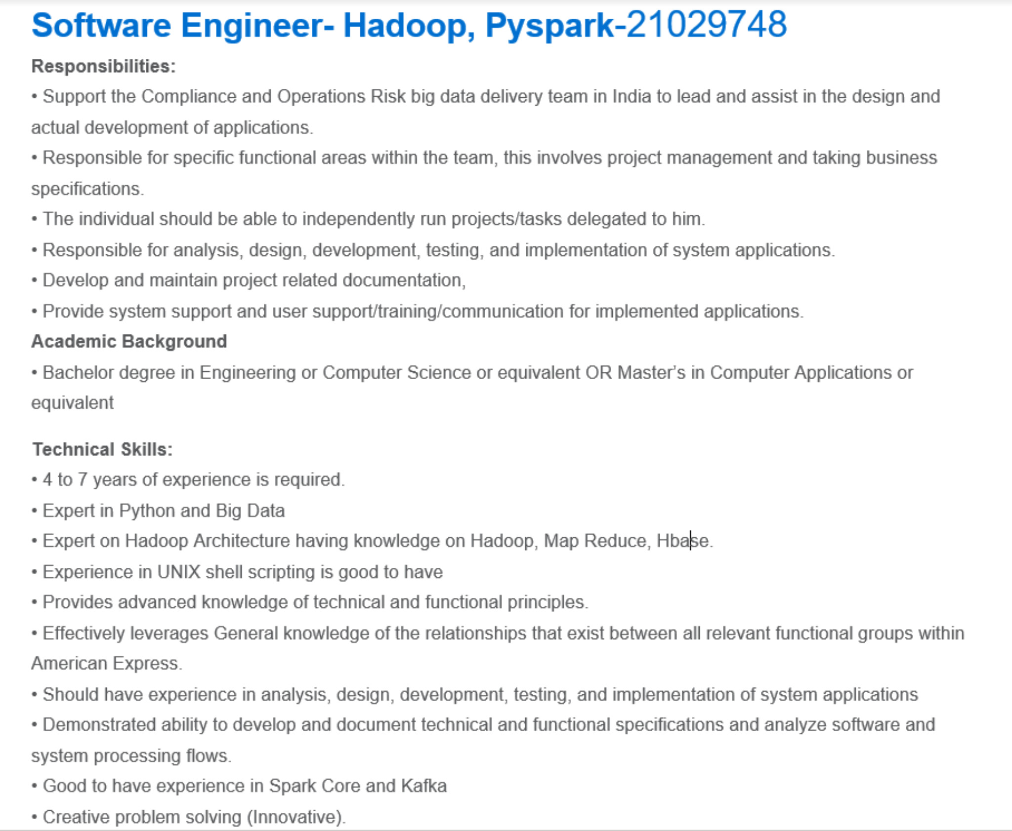 Hi Team, I'am looking for senior level fullstack software Engineer/Backend engineer role ...