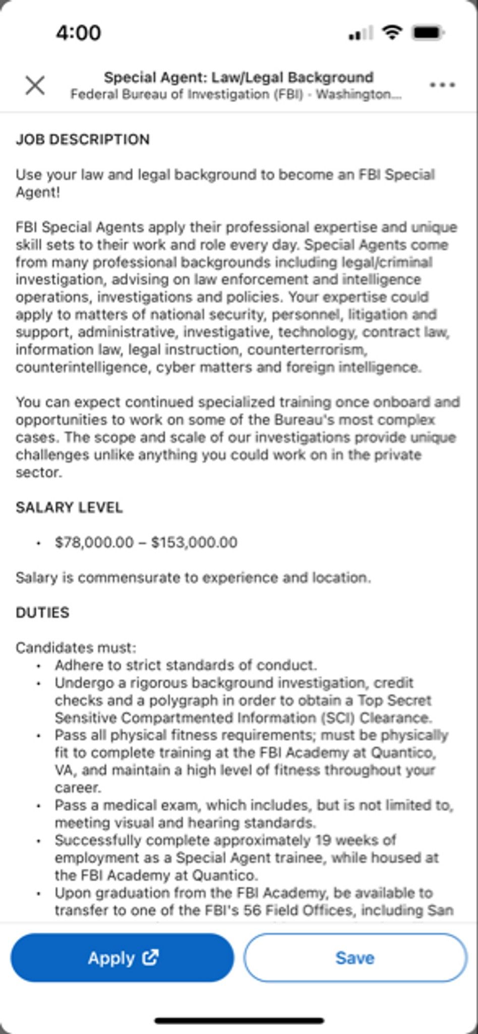 FBI is hiring special agents with legal backgrounds. Just putting it ...