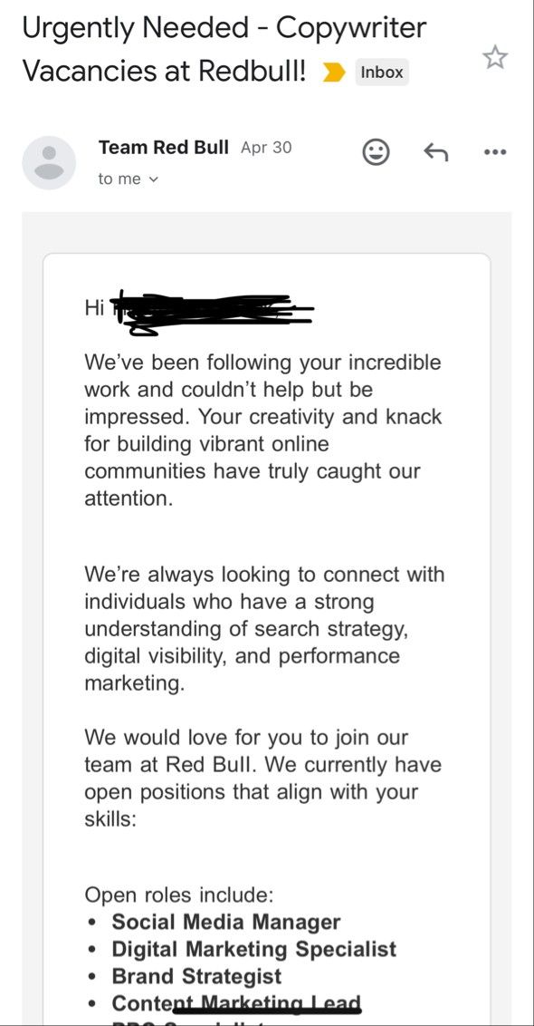 Got a recruiter email from Red Bull and can’t tell... | Fishbowl