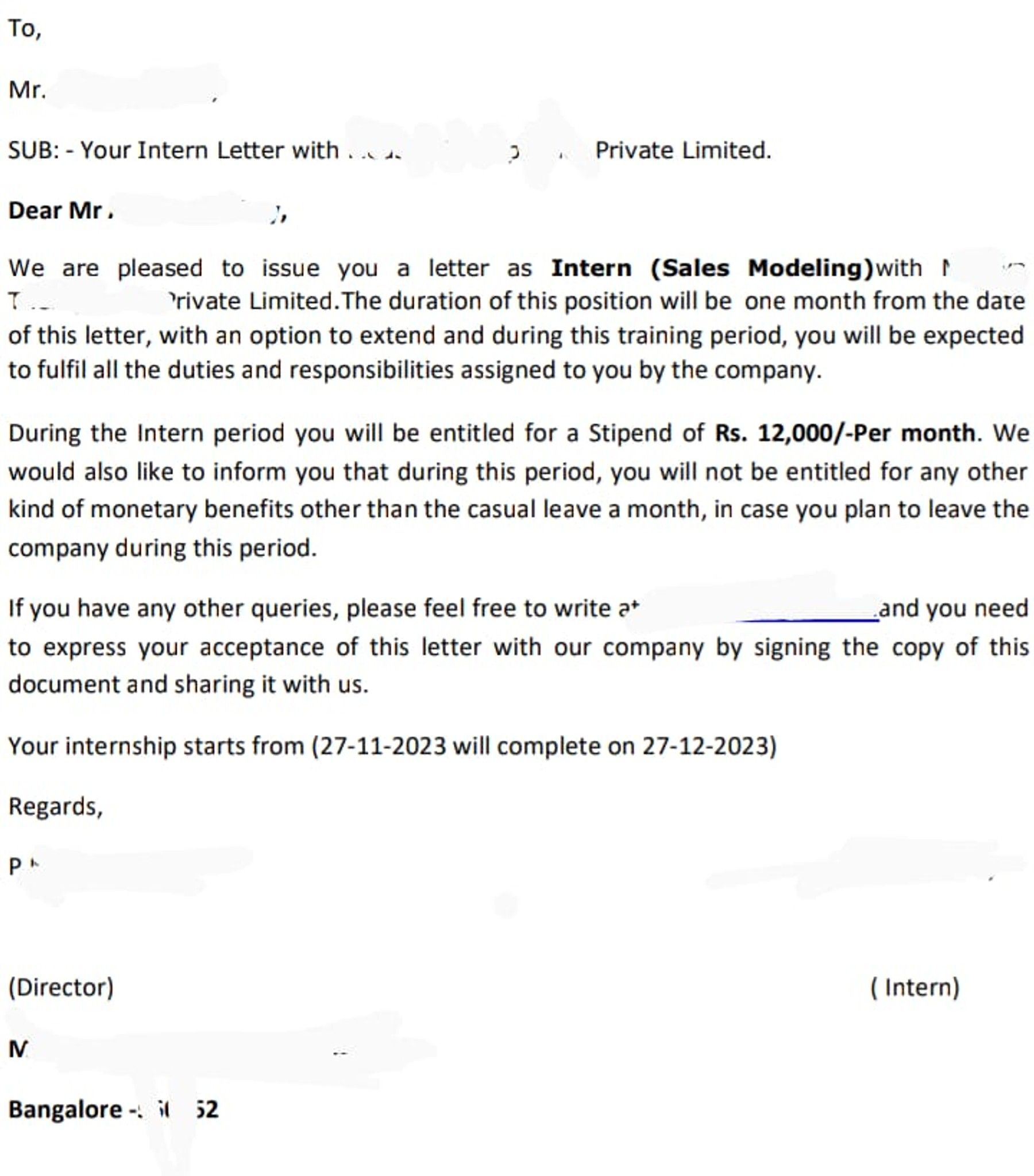 I received this offer letter for my first internship. It looks good to ...