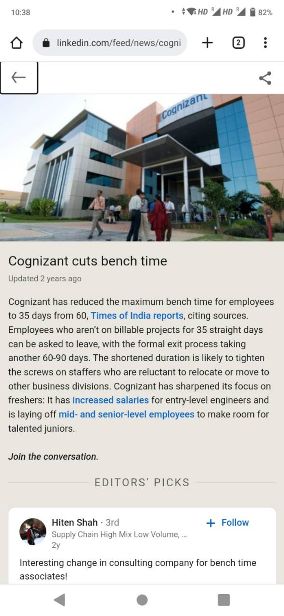 How's Cognizant bench policy? | Fishbowl