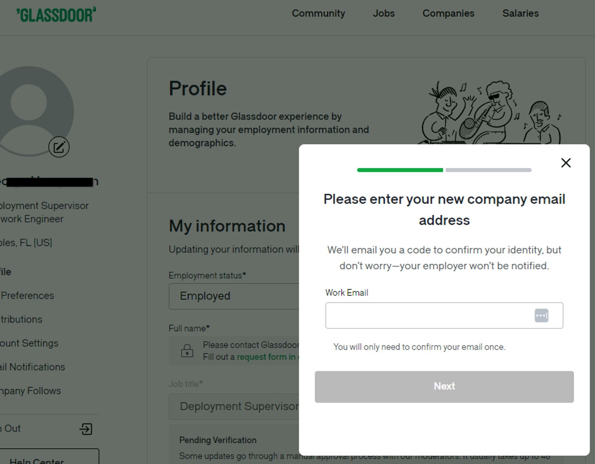 New to Glassdoor. I tried to update my employment status and got a ...