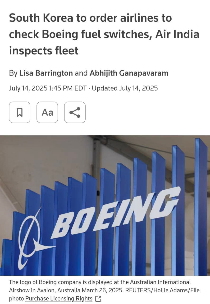 Boeing is cooked. Airlines across the world are checking their fuel switches. Insane how they ...