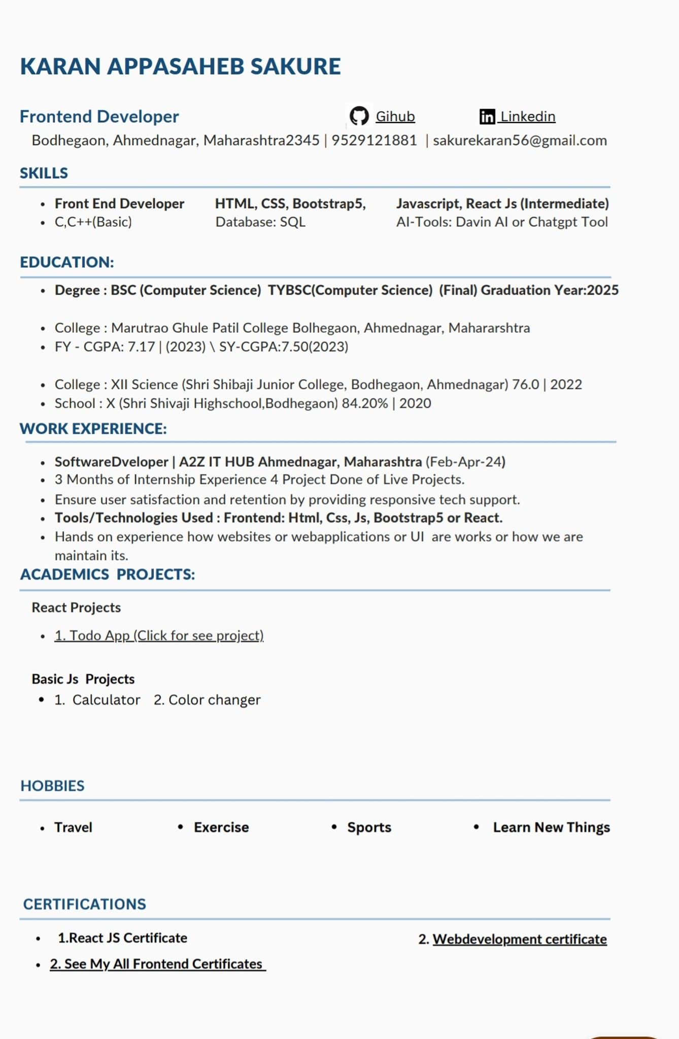 ** IMMEDIATE JOINER** Looking for an Opportunity in Web Development role in Pune. Total ...