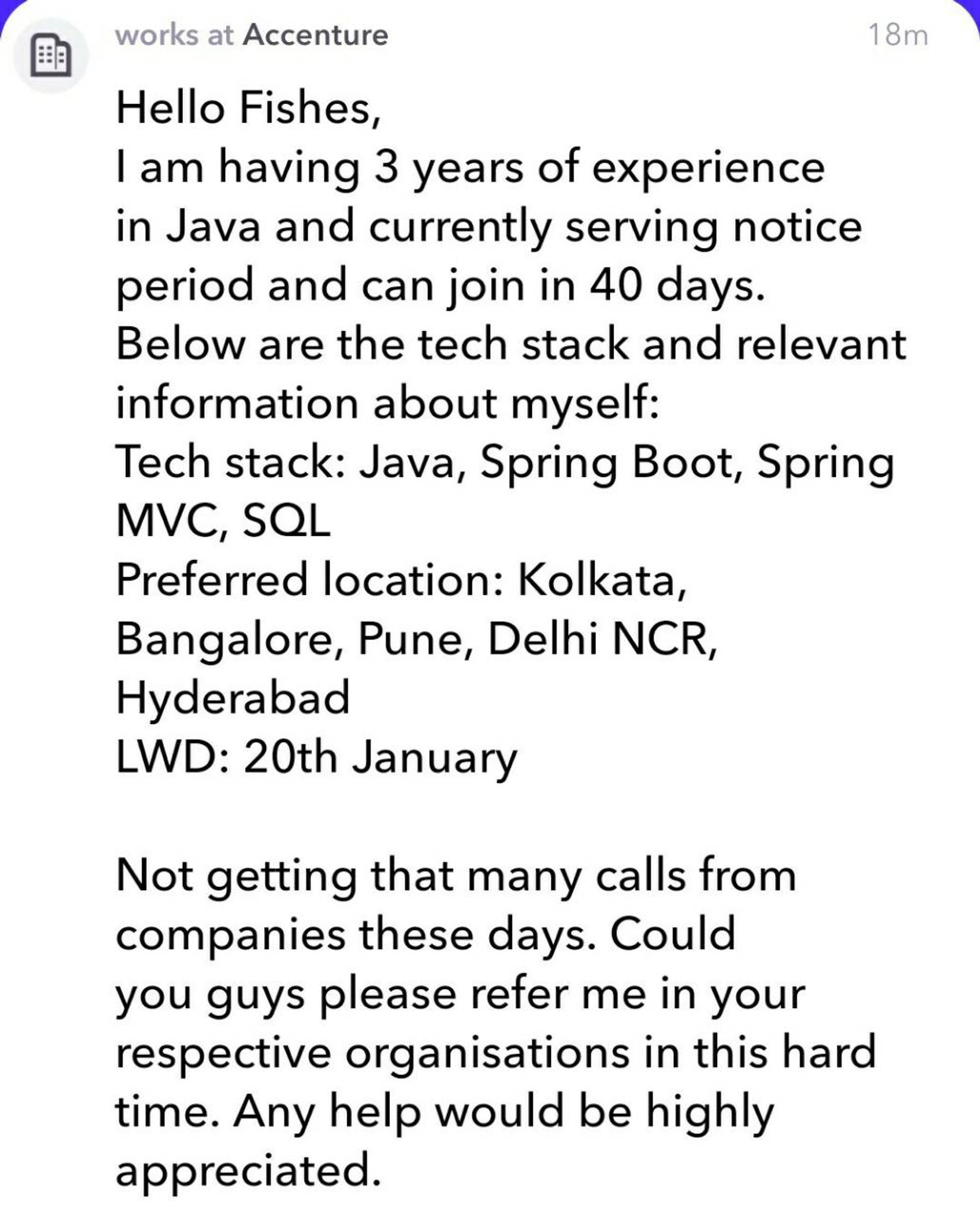 Can anyone please provide me the referral EY Deloi... | Fishbowl