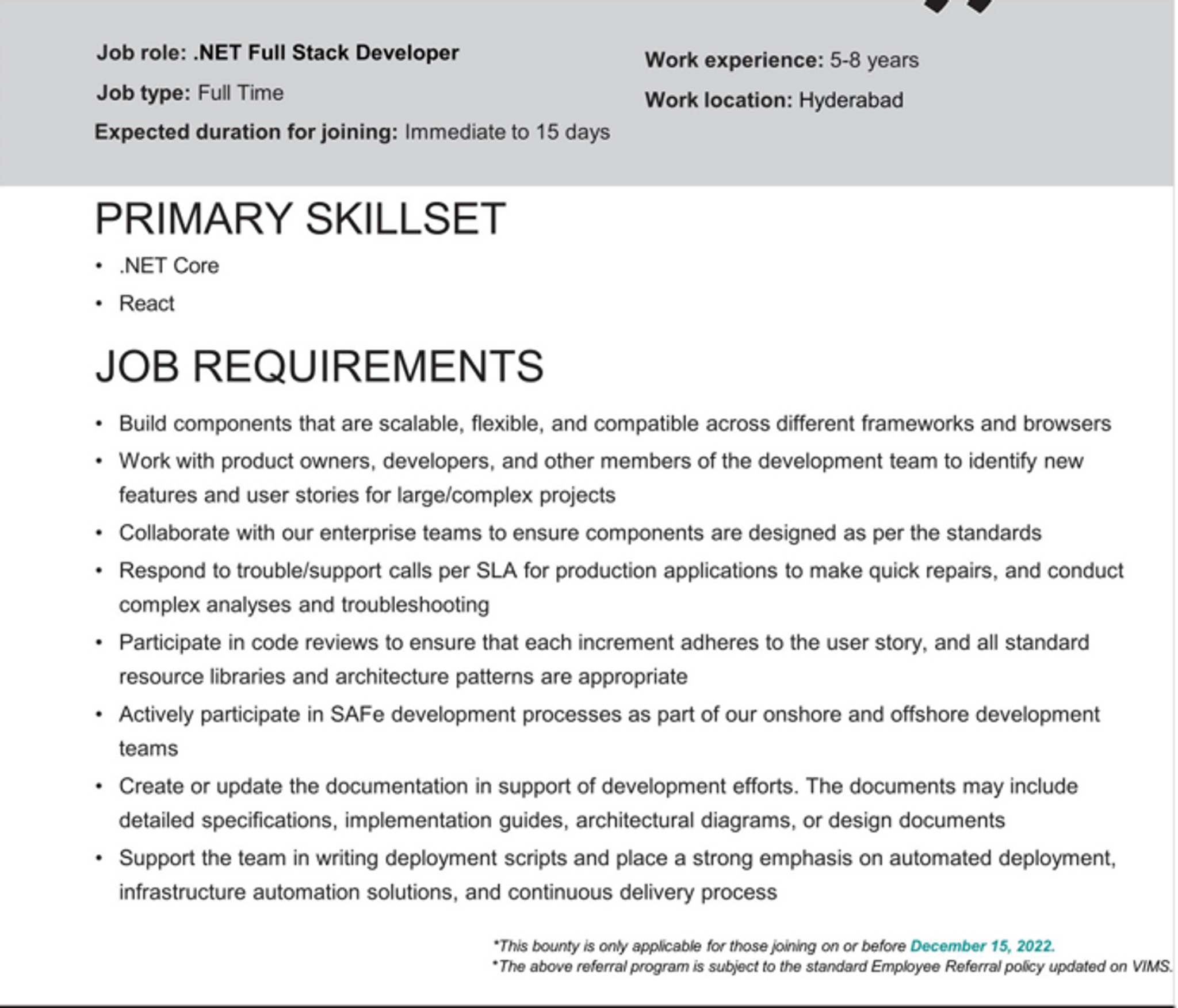 Valuelabs is hiring .net full stack developer with... | Fishbowl