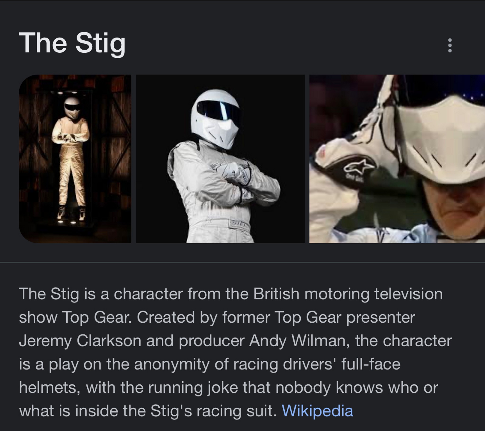 I am The Stig from TopGear. You can believe it, or... | Fishbowl