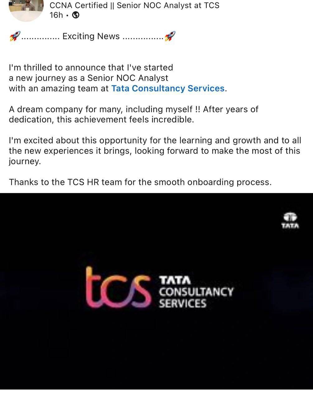 I received a communication from TCS that due to some policy they are ...
