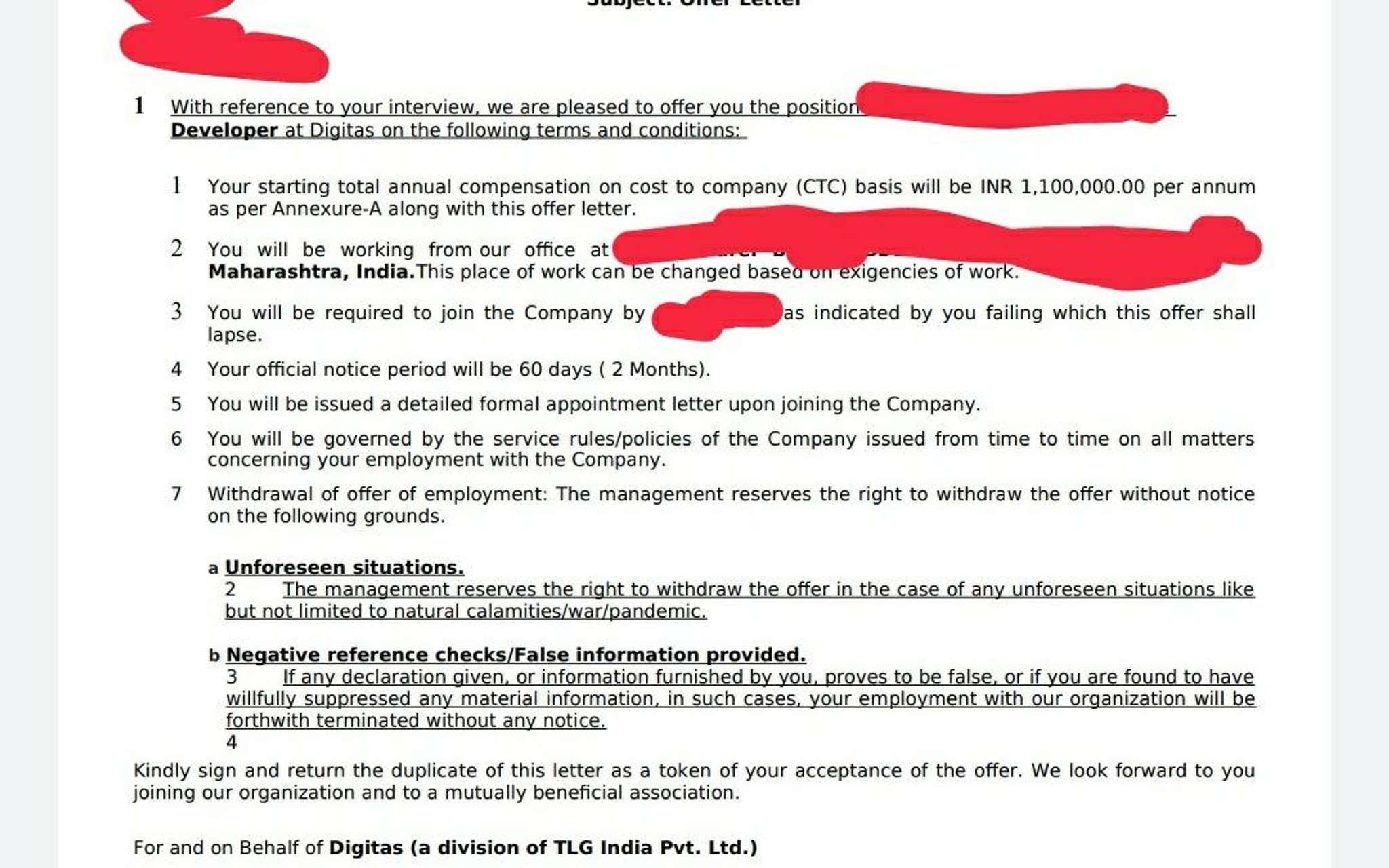 Hi All, I got a kind of offer letter from Digitas ... | Fishbowl