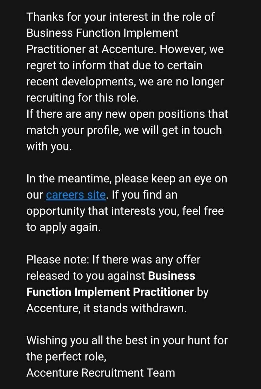 So sad to receive this message from Accenture. My final interview too ...