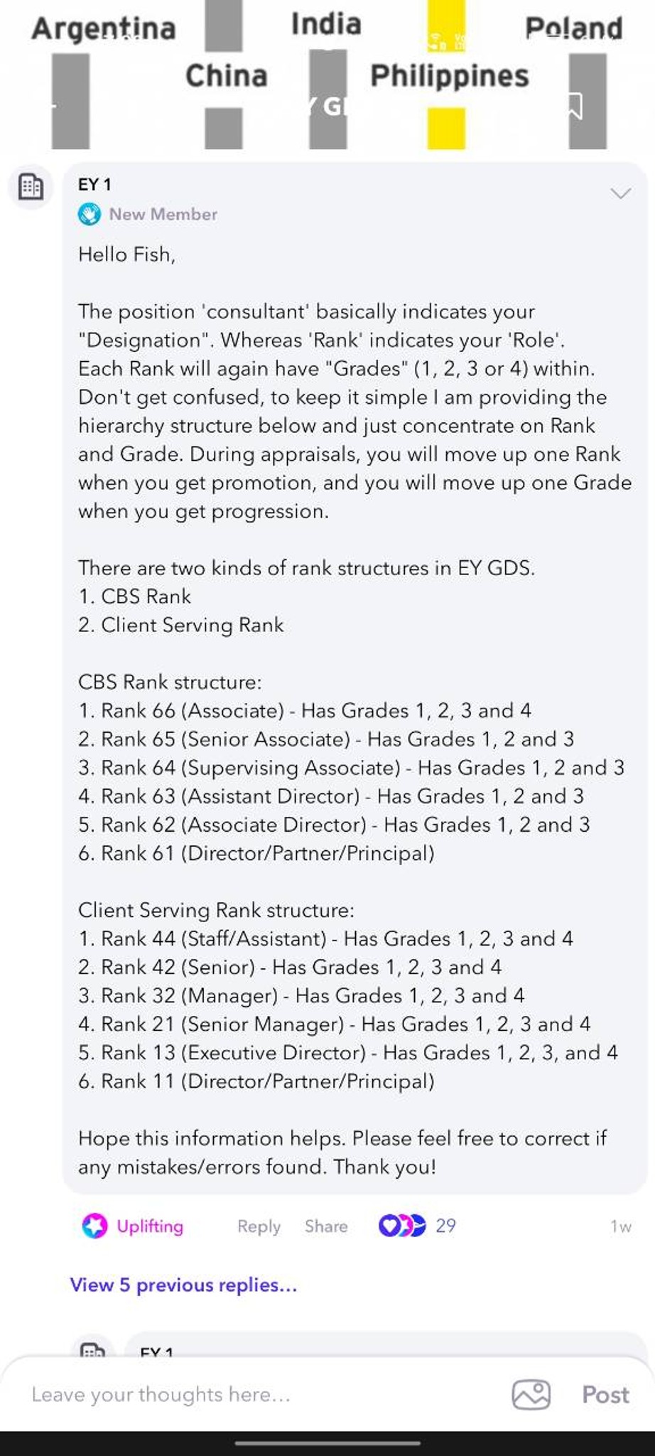 Can someone explain hierarchy in ey?? What is level 64 and what is ...