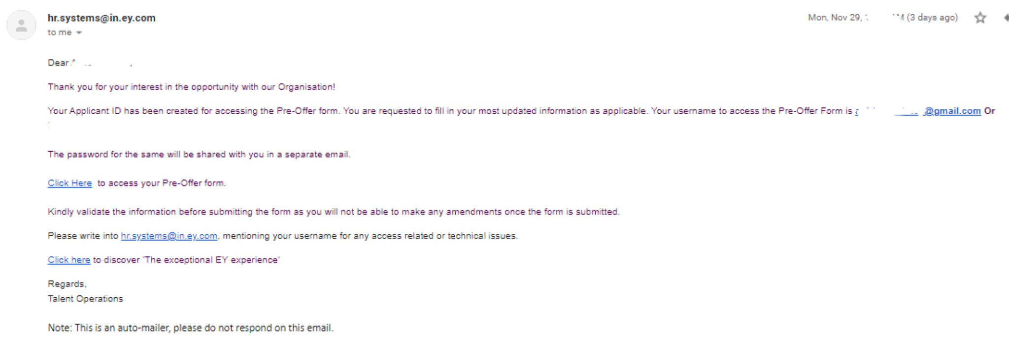 How long it takes to get OFFER LETTER from EY INDI... | Fishbowl