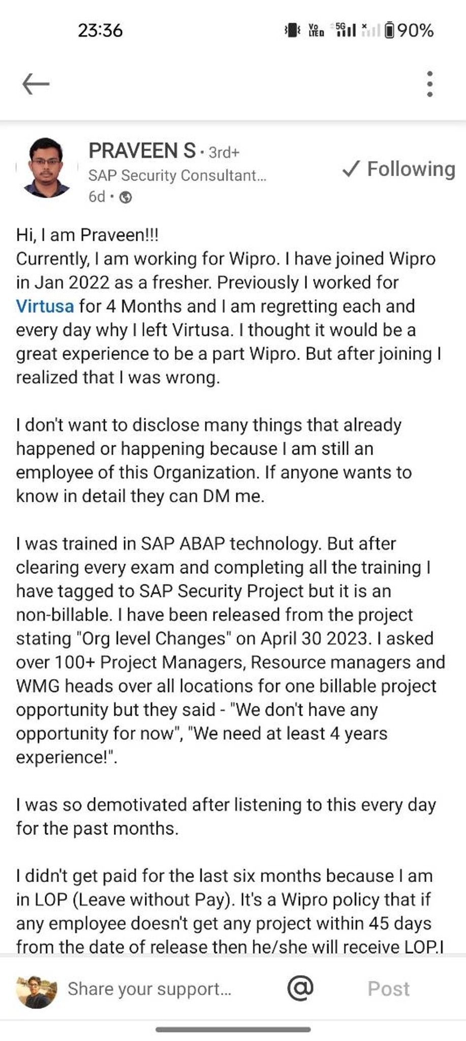 Just got the offer letter from Wipro, Joining loca... | Fishbowl