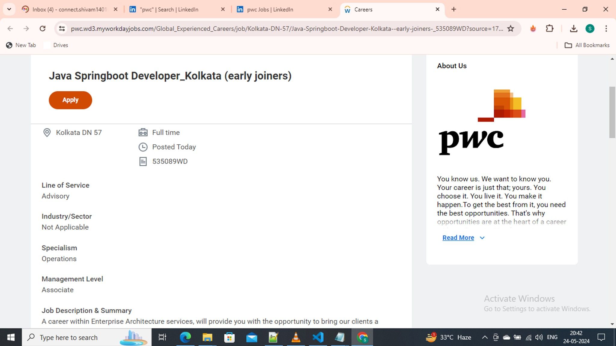 Hi All, Is there anyone here from PWC who can refer me for one of the open position for java ...