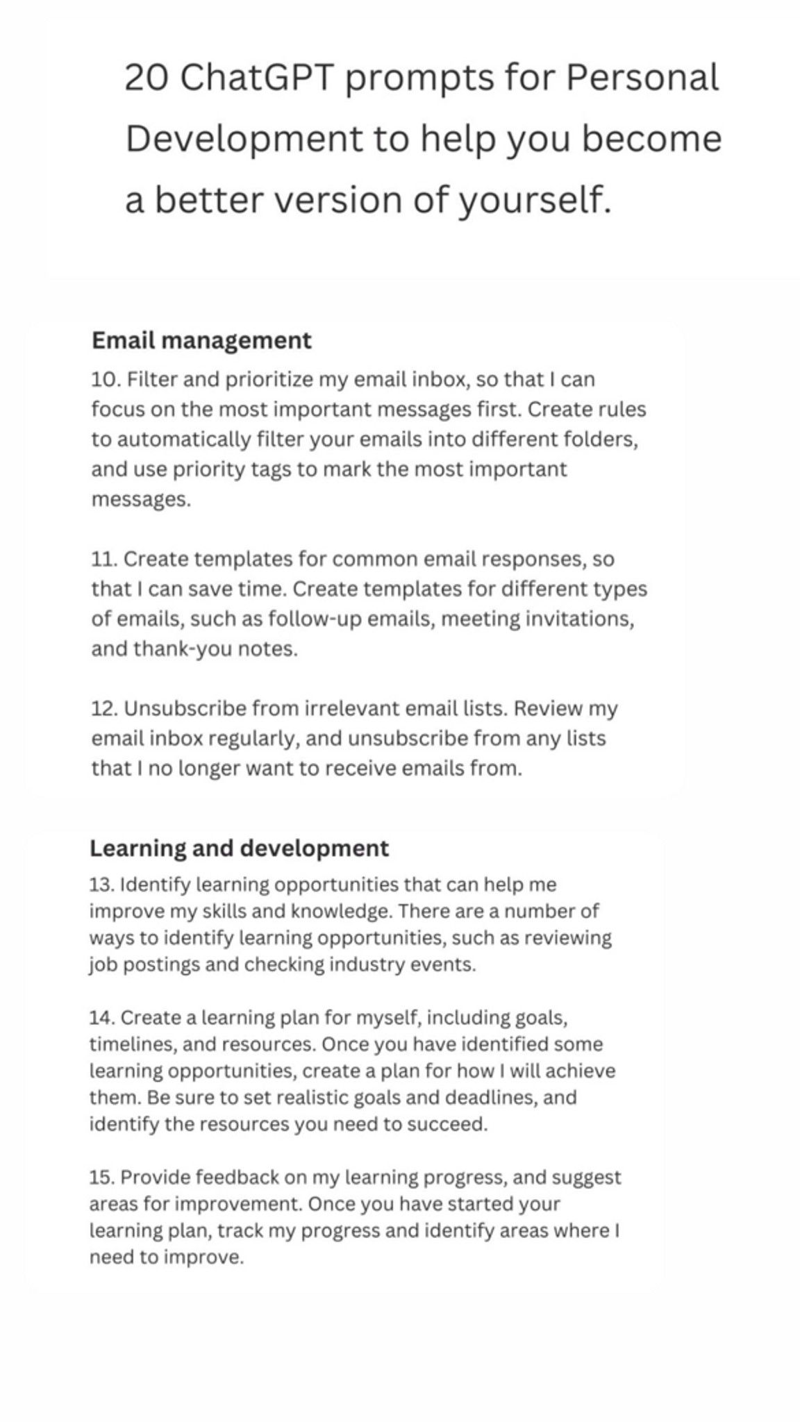 20 FREE chatgpt prompts for personal development! ... | Fishbowl