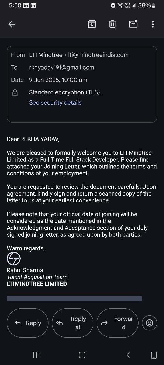 I just received an offer letter from LTI Mindtree ... | Fishbowl