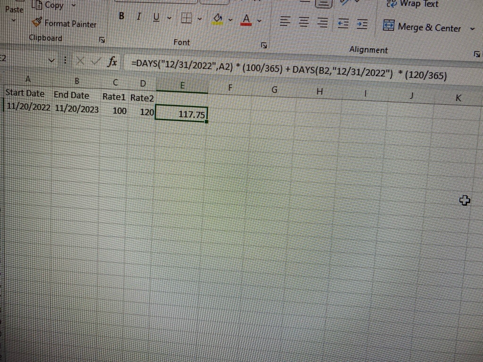 How can I calculate a rate crossing different periods? Per the picture ...