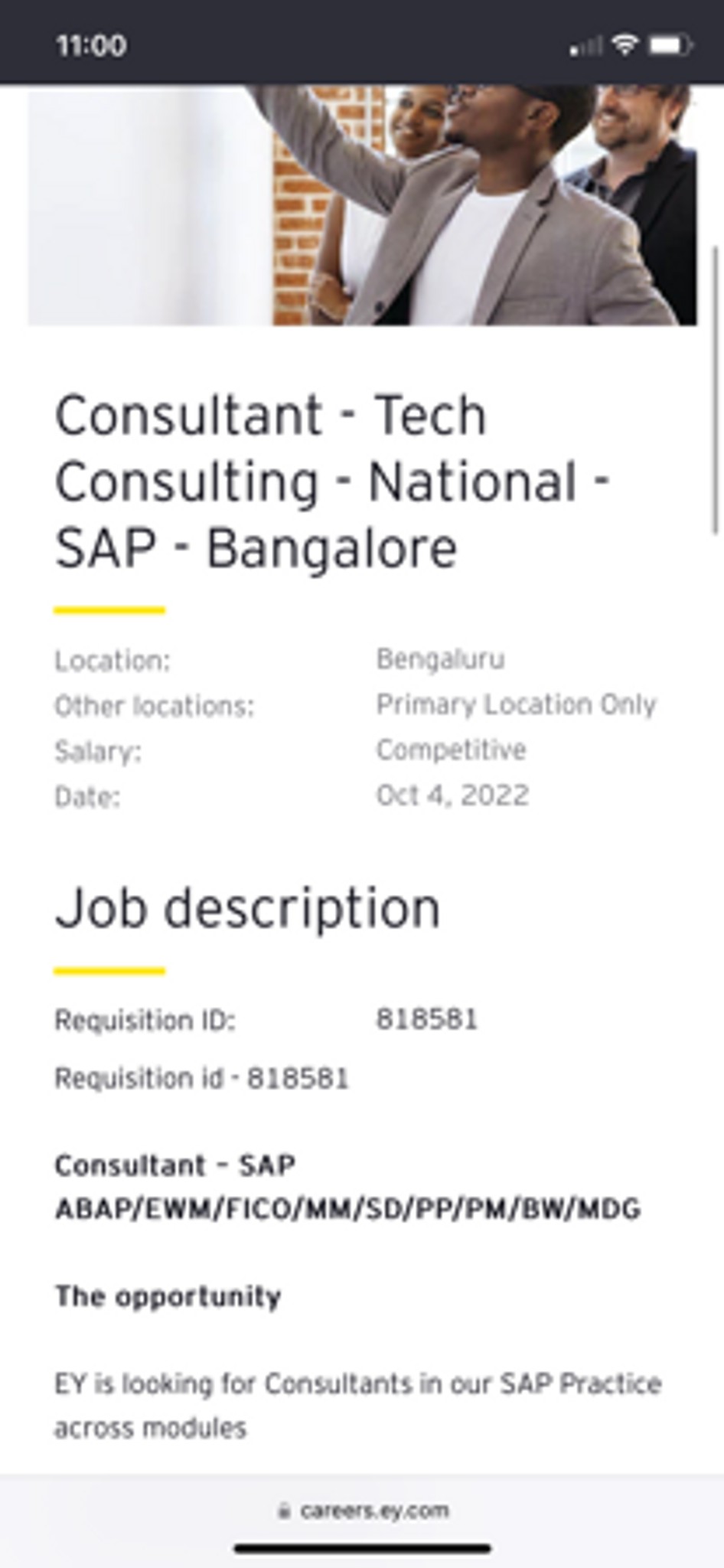 Could anyone please refer me for this role in EY. | Fishbowl