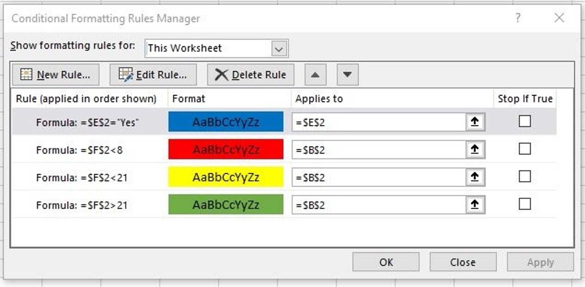 I am trying to set a conditional formatting that c... | Fishbowl